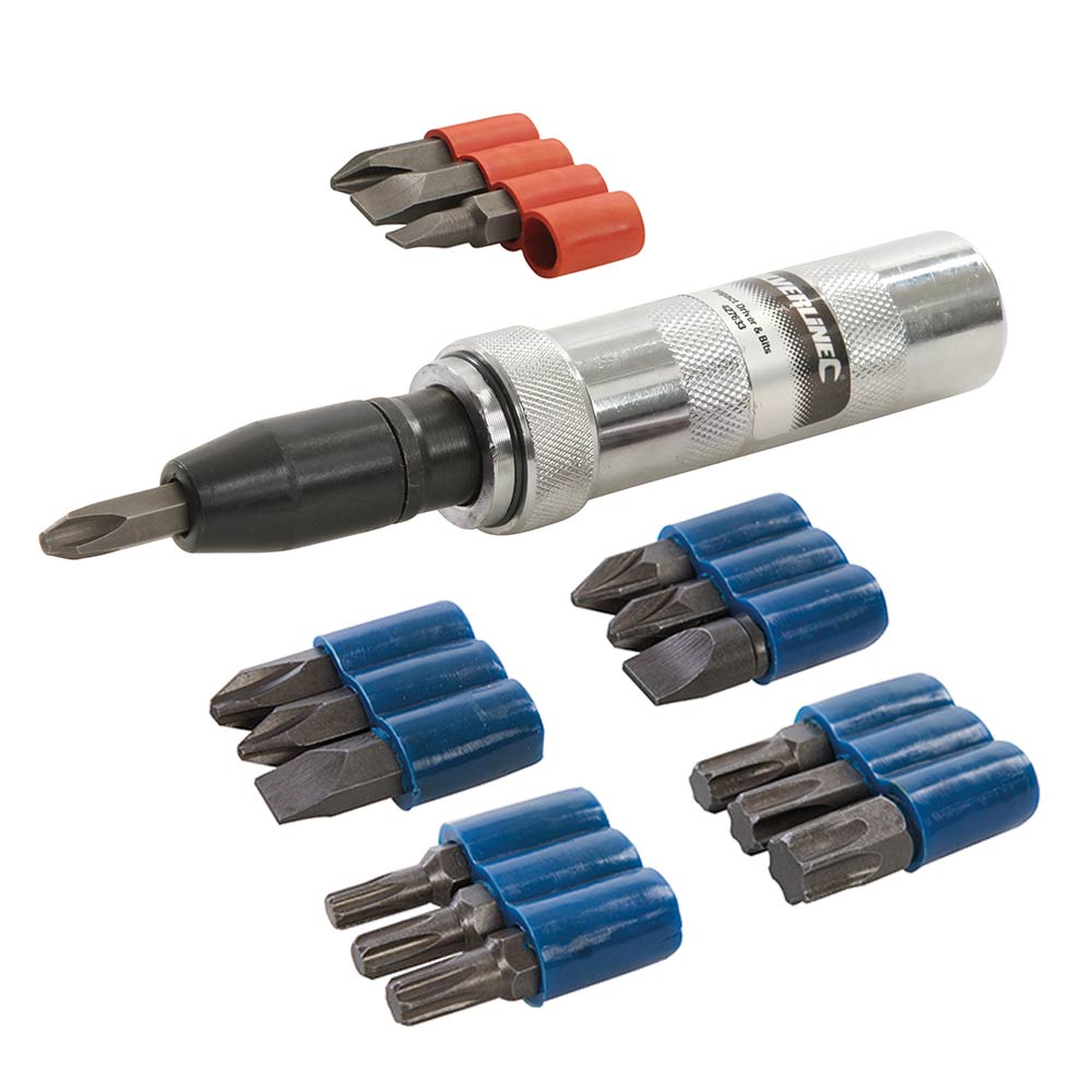 LOT TOURNNEVIS A FRAPPER ET 16 EMBOUTS PLATS CRUCIFORMES ET TORX