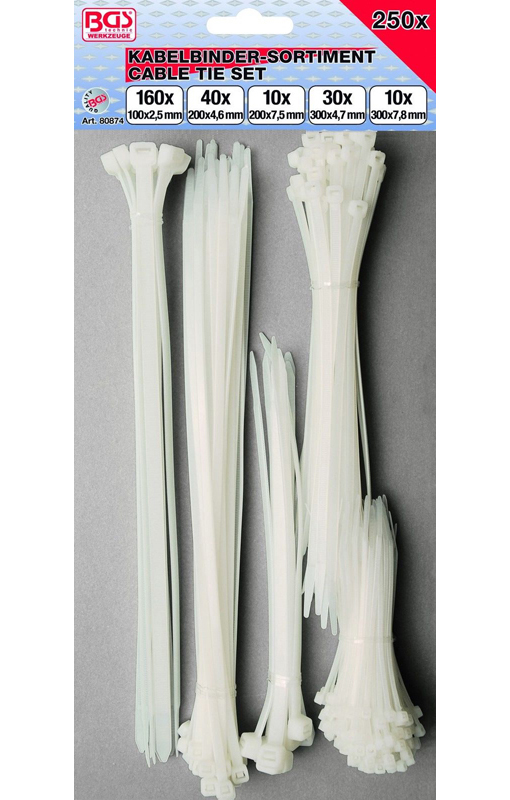 COLLIERS PLASTIQUES BLANCS - ASSORTIMENT DE 250 COLLIERS