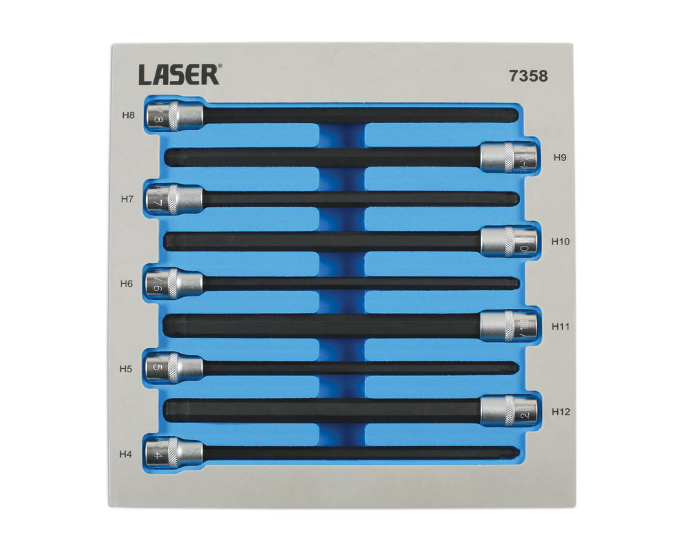JEU LASER 7358 D'EMBOUTS EXTRA LONGS HEXAGONAUX 6 PANS TETE A BOULE